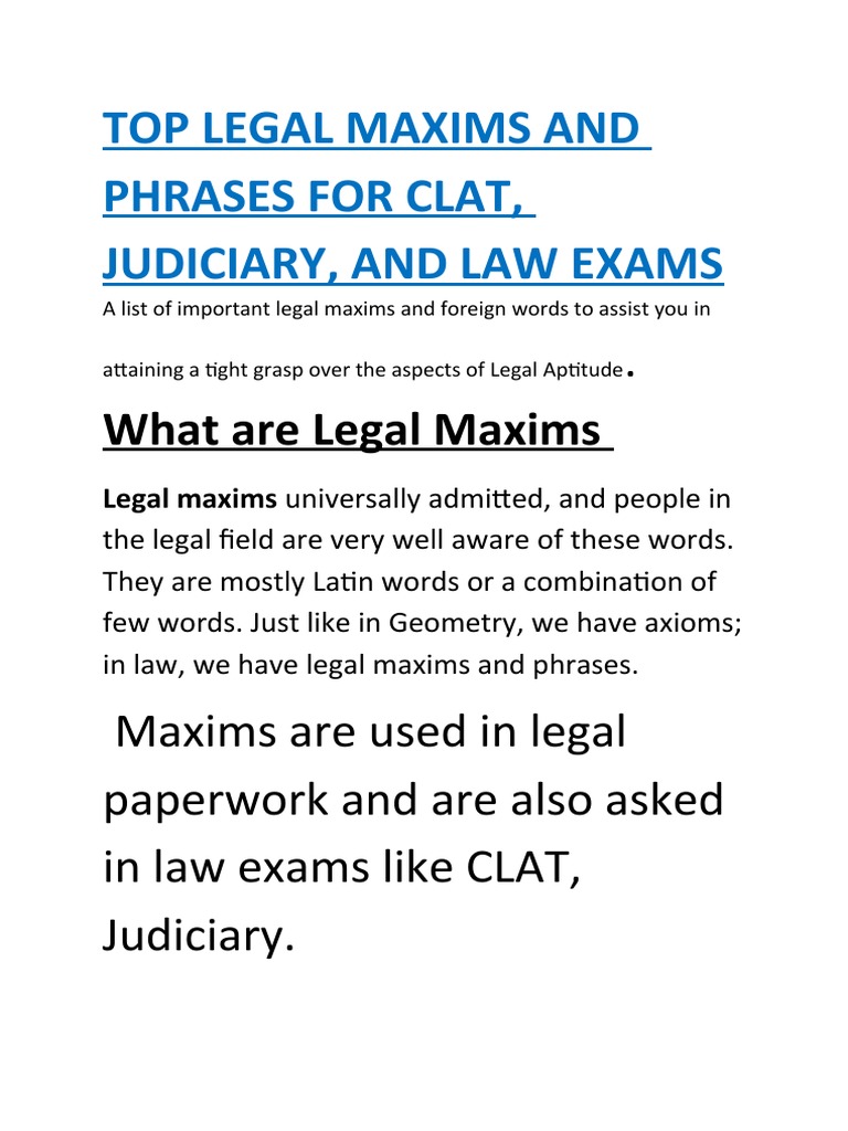 Legal Maxims for CLAT & Law Exams | PDF | Ex Post Facto Law | Common Law
