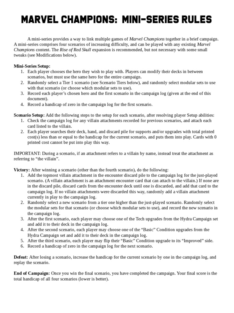Marvel Champions Mini-Series Rules | PDF | Tabletop Games | Gaming
