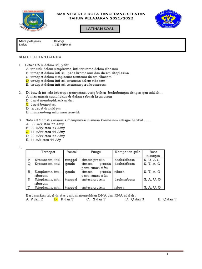 Latihan Soal KD 3.3 Materi Genetik Kelas XII MIPA 6, 2021 | PDF