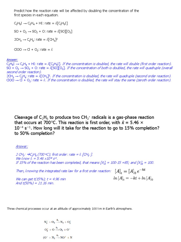 Kinetics III Exercises - With Solutions | PDF | Reaction Rate ...
