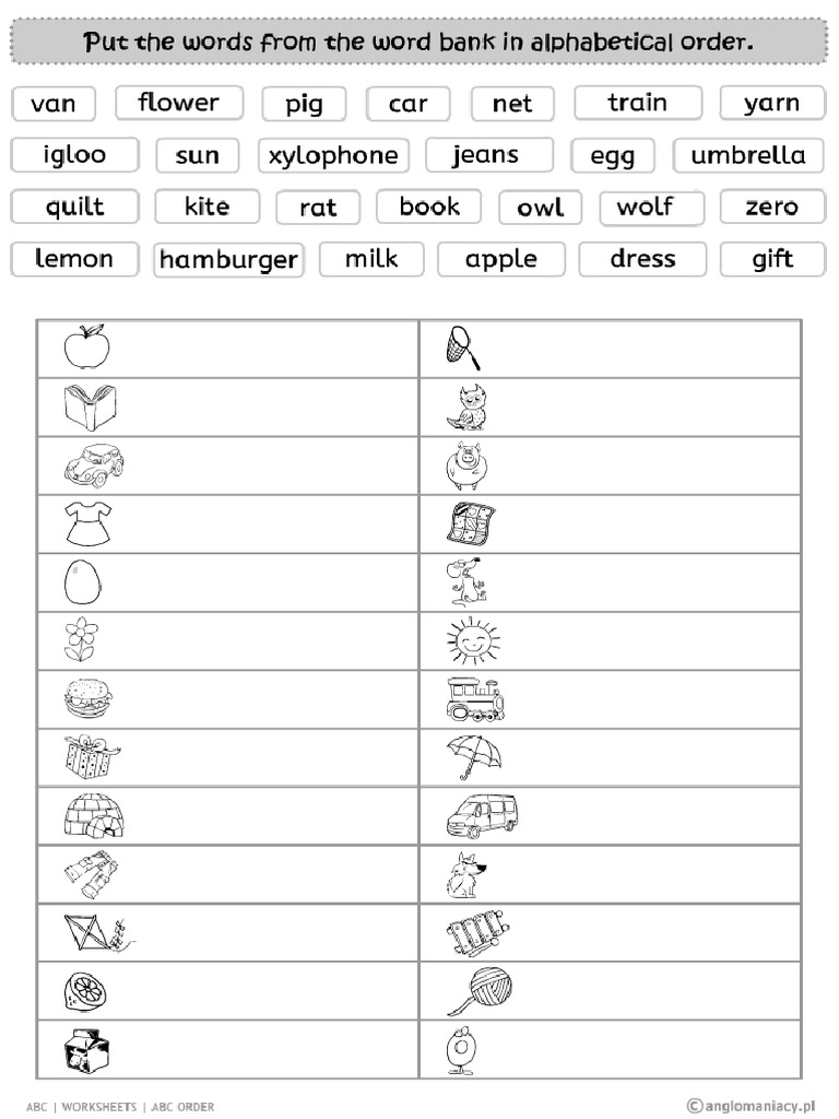 Grammar Worksheets Abc Order | PDF