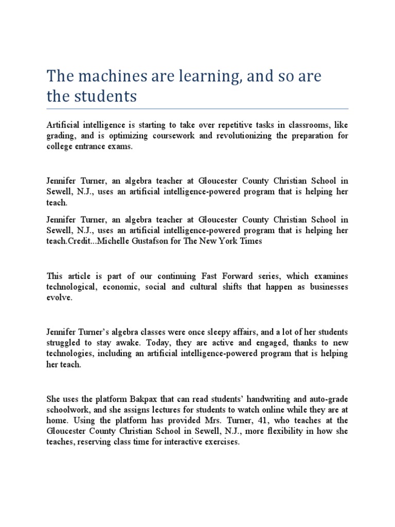 The Machines Are Learning, and So Are The Students | PDF | Artificial ...