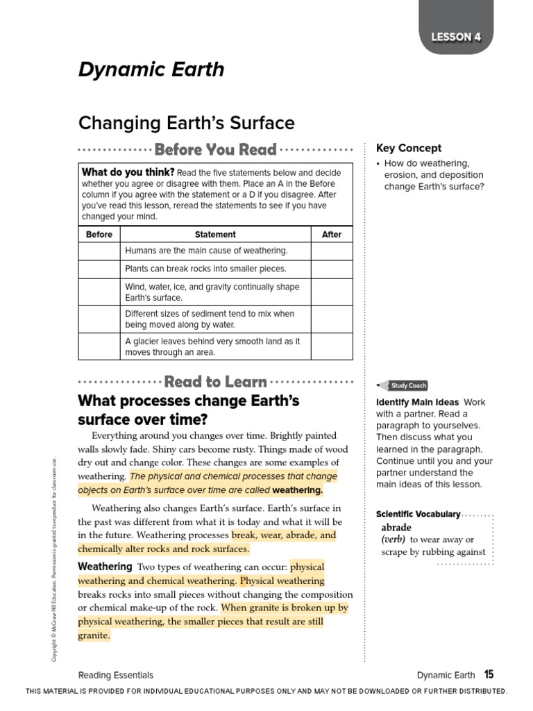 Lesson 4 Changing Earth S Surface | PDF | Glacier | Erosion