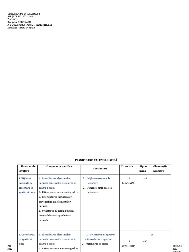 A Doua Sansa Planificare Geografie | PDF
