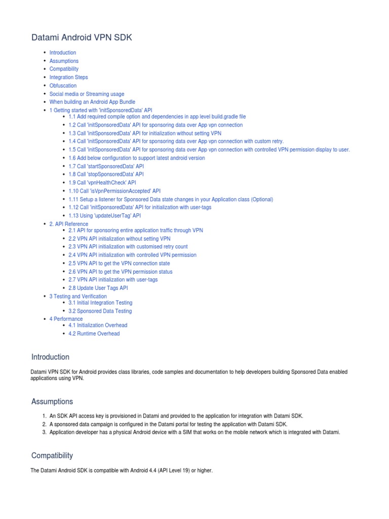 Datami Android VPN SDK | PDF | Android (Operating System) | Mobile App