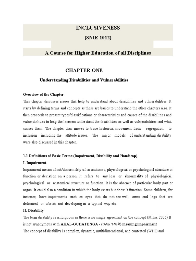 Inclusiveness - Chapter One | PDF | Visual Impairment | Disability