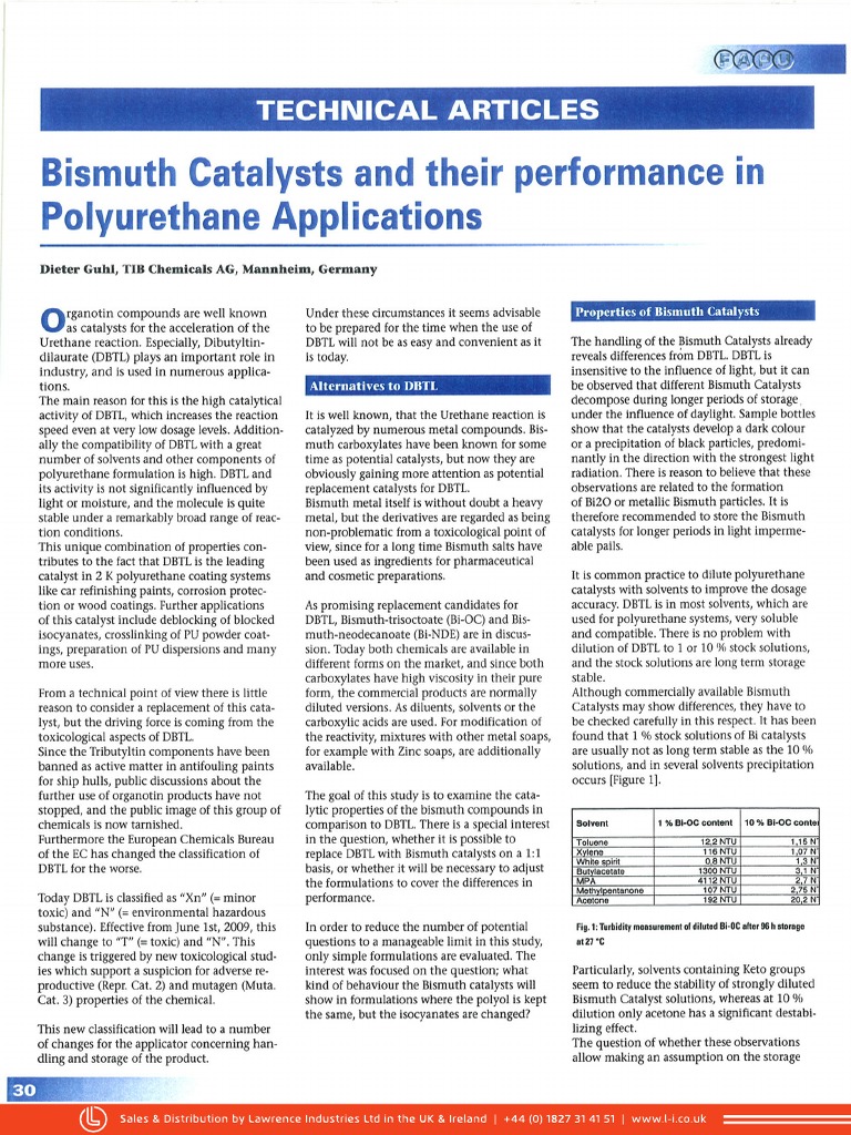 Bismuth Catalysts and Their Performance in PU Applications | PDF