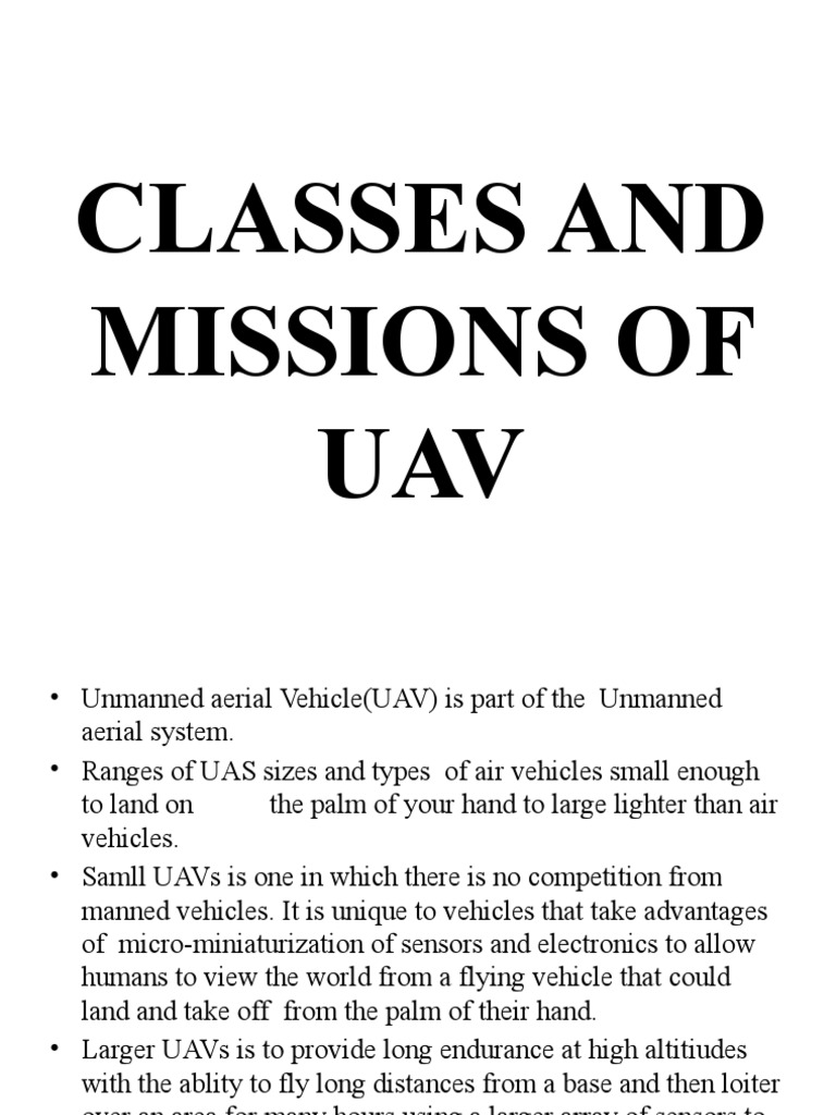 Classes and Missions of Uav | PDF