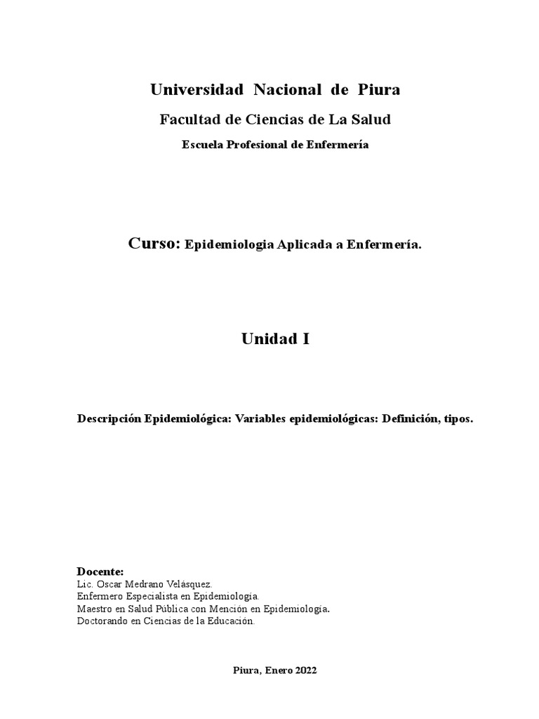 Descripción Epidemiológica. Variables Epidemiológicas. Definición ...