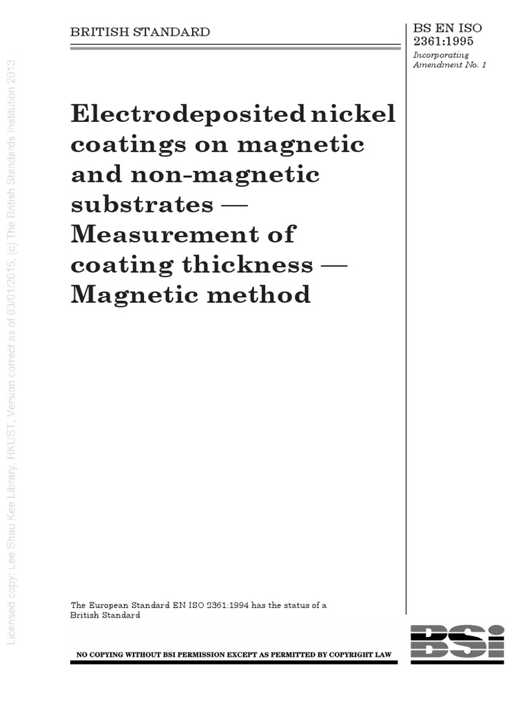 (BS EN ISO 2361-1995) - Electrodeposited Nickel Coatings On Magnetic ...