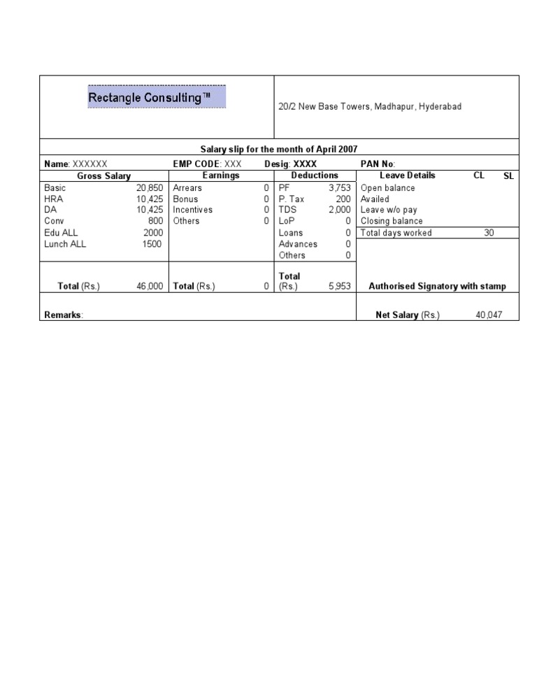 PaySlip Format