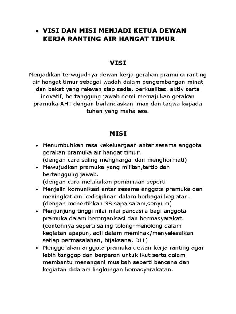 VISI DAN MISI MENJADI KETUA DEWAN KERJA RANTING AIR HANGAT TIMUR | PDF