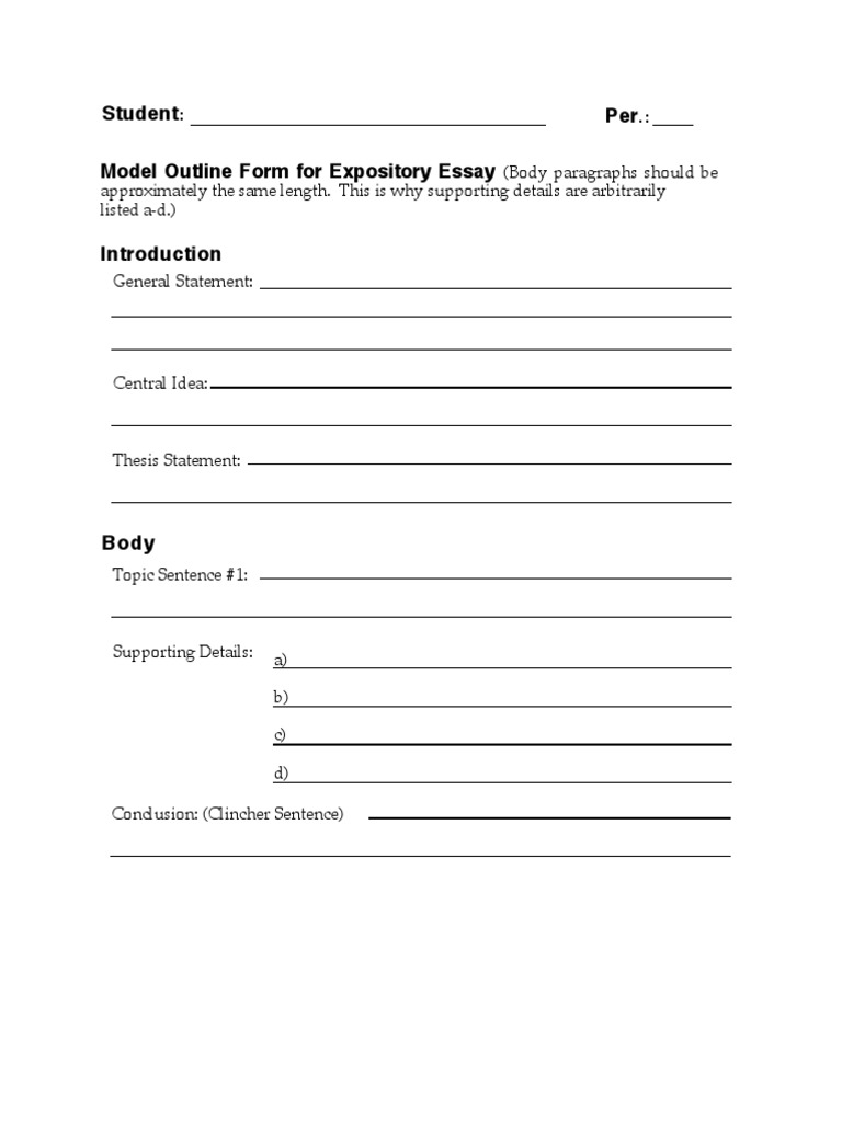 Expository Essay Outline Form | PDF