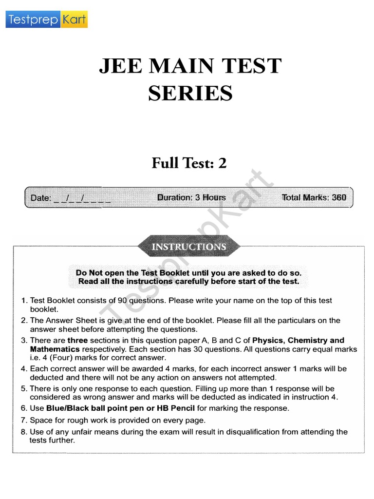 JEE Main Test Series - Paper - 2 | PDF | Tests