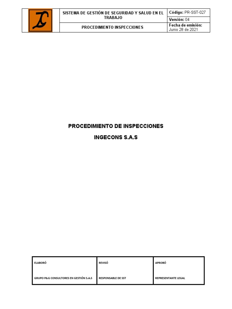 PR-SST-027 Procedimiento Inspecciones | PDF | Riesgo PR-SST-027 Procedimiento Inspecciones | PDF | Riesgo
