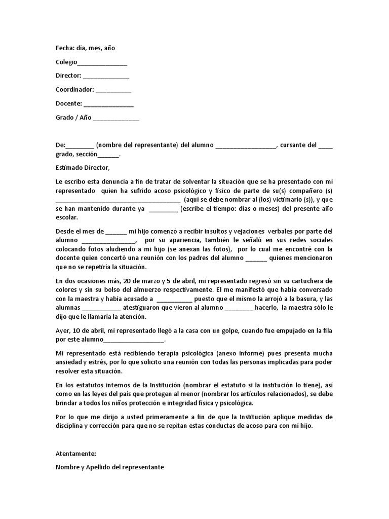 Denuncia de Acoso Escolar Formal | PDF | Crecimiento personal y profesional
