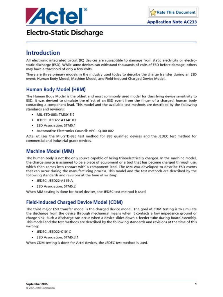 Electro-Static Discharge: Human Body Model (HBM) | PDF | Electrostatic ...