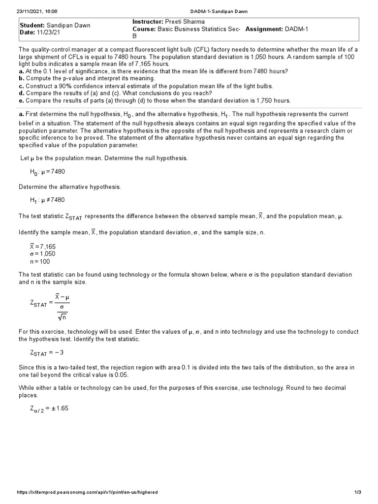Dadm 1 Sandipan Dawn Pdf Statistical Hypothesis Testing Null Hypothesis