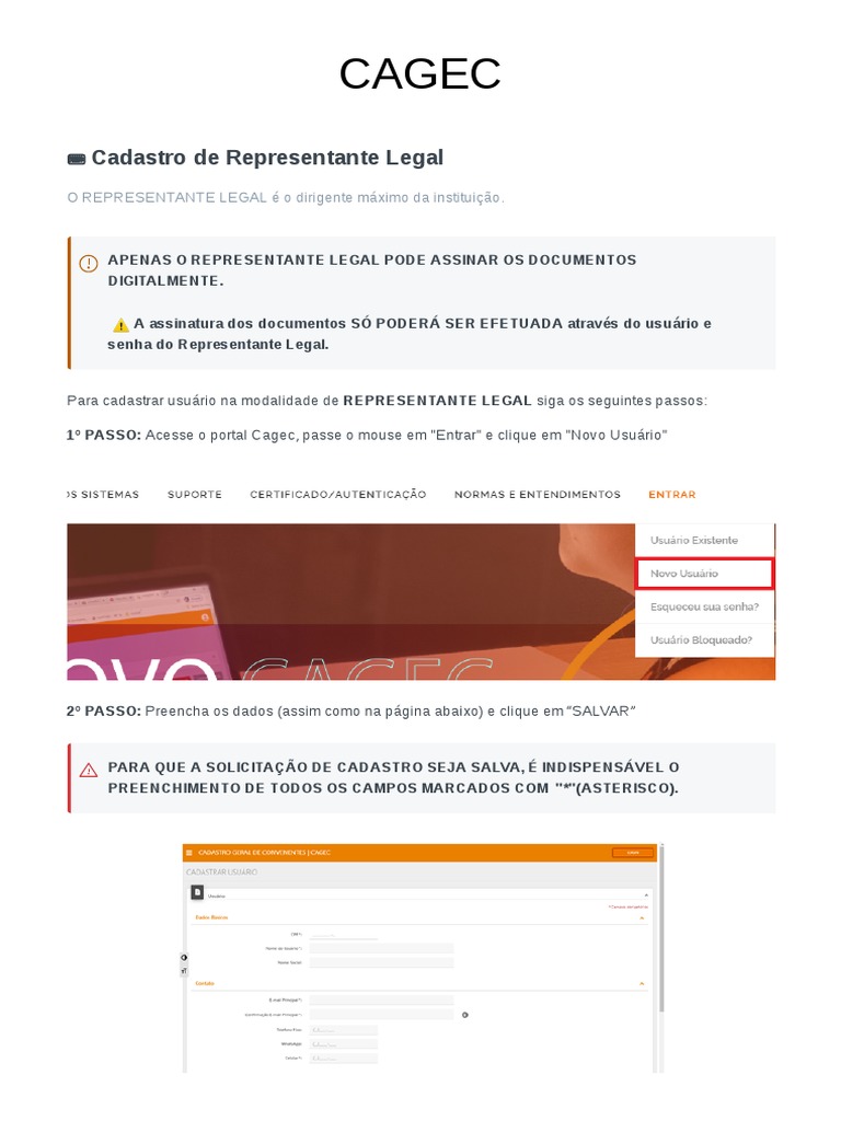 CAGEC-MG Como Cadastrar Representante Legal | PDF | Autenticação ...