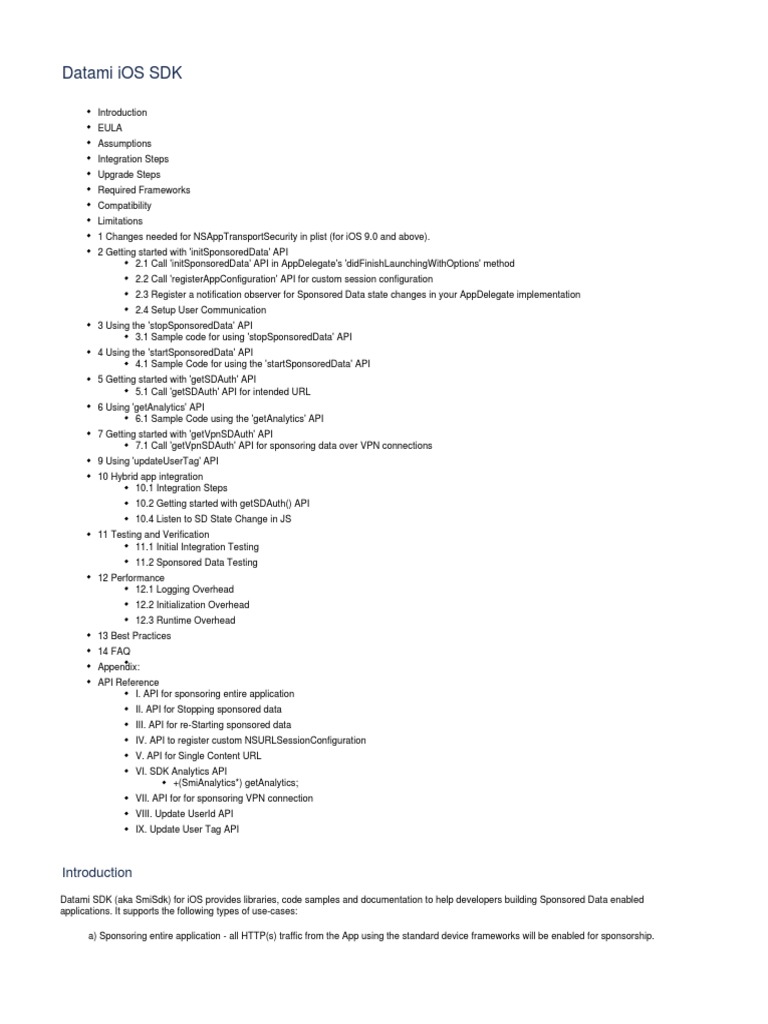 Datami iOS SDK | PDF | Ios | Mobile App