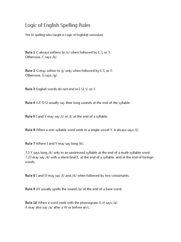 Logic of English Spelling Rules | PDF | Syllable | Linguistics