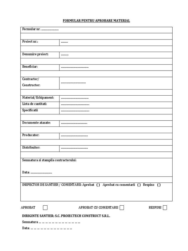 Fisa Aprobare Material | PDF
