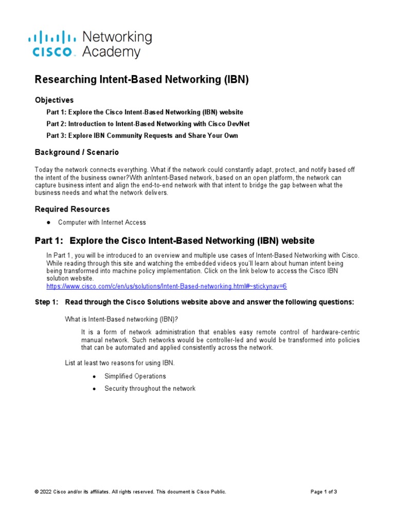 Researching Intent-Based Networking (IBN) : Objectives | PDF | Computer Network | Cisco Systems