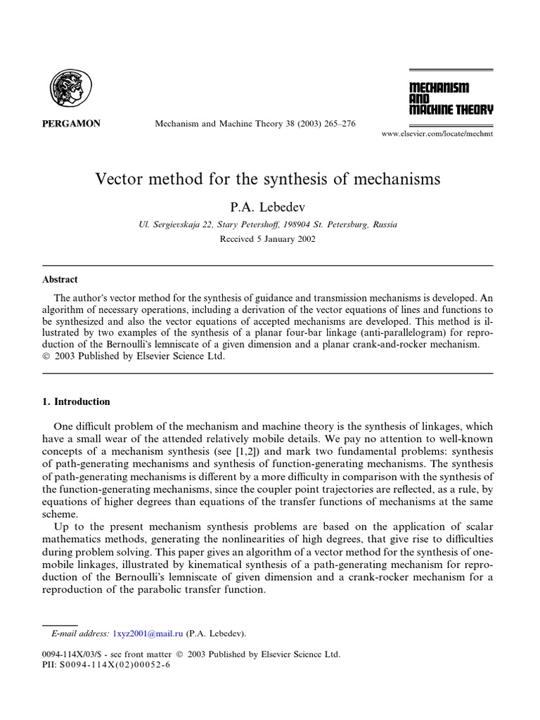 Vector Method For The Synthesis of Mechanisms | PDF | Cartesian ...