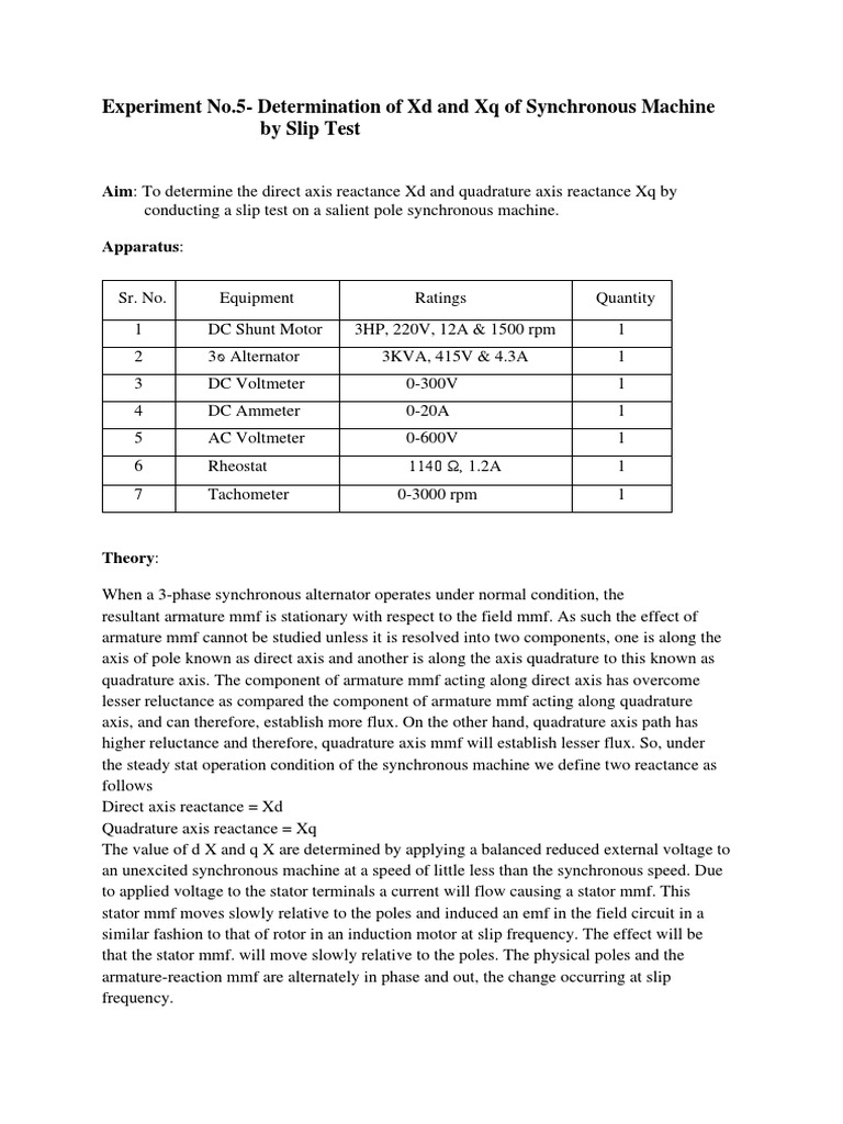 Experiment No.5-Determination of XD and XQ of Synchronous Machine by ...