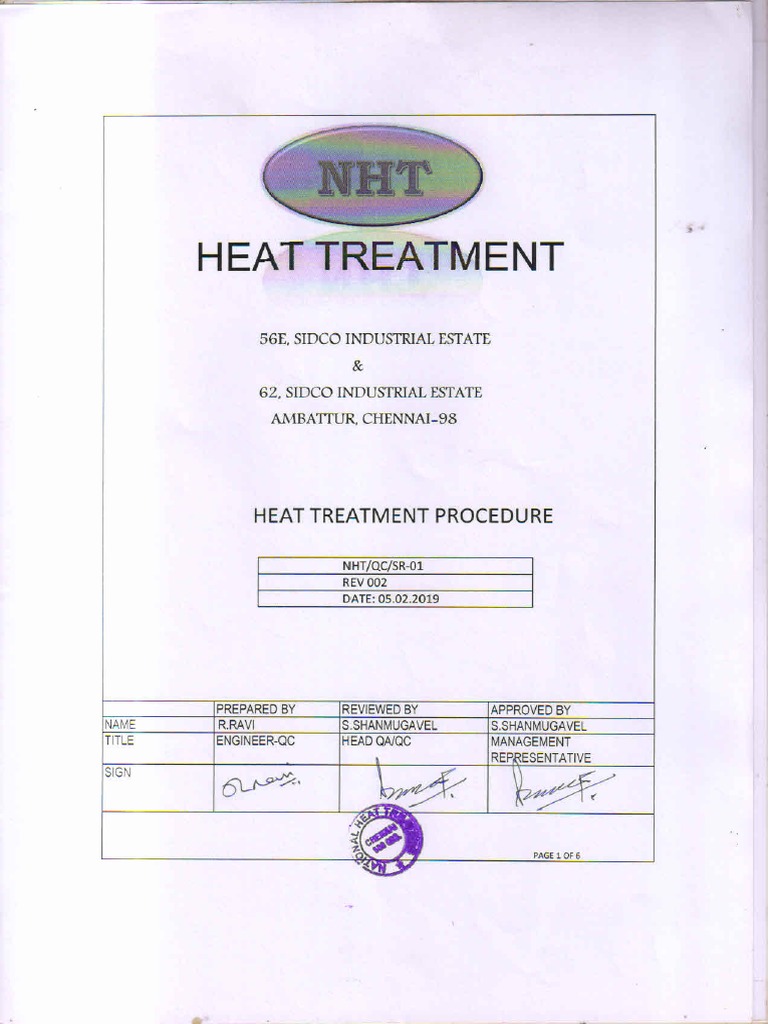 NHT - Heat Treatment Procedure | PDF