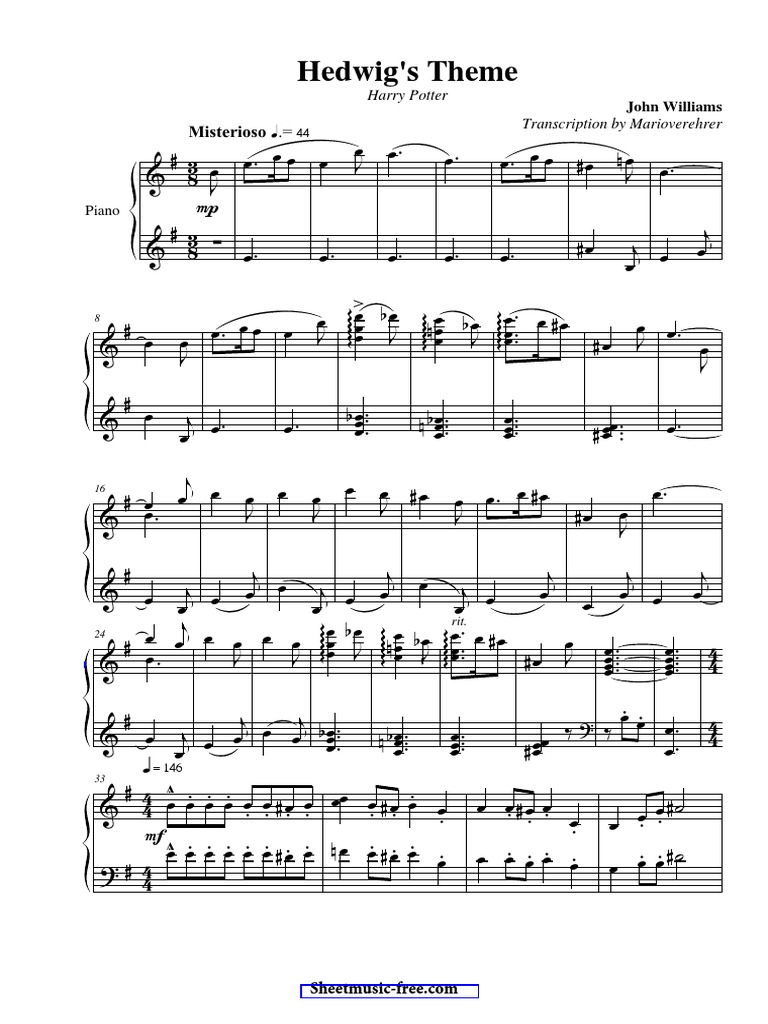 Hedwigs Theme Sheet Music Harry Potter (SheetMusic Free - Com) | PDF ...