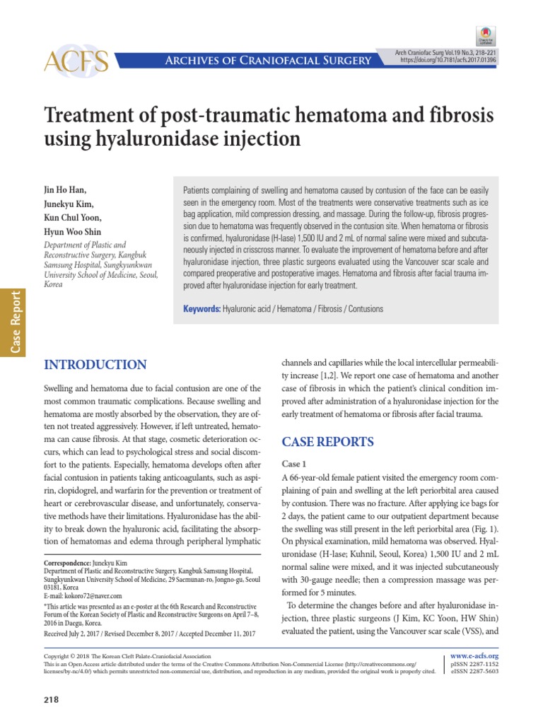 Treatment of Post-Traumatic Hematoma and Fibrosis Using Hyaluronidase ...