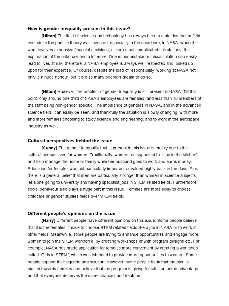 Gender Inequality Project Script | Download Free PDF | Gender ...