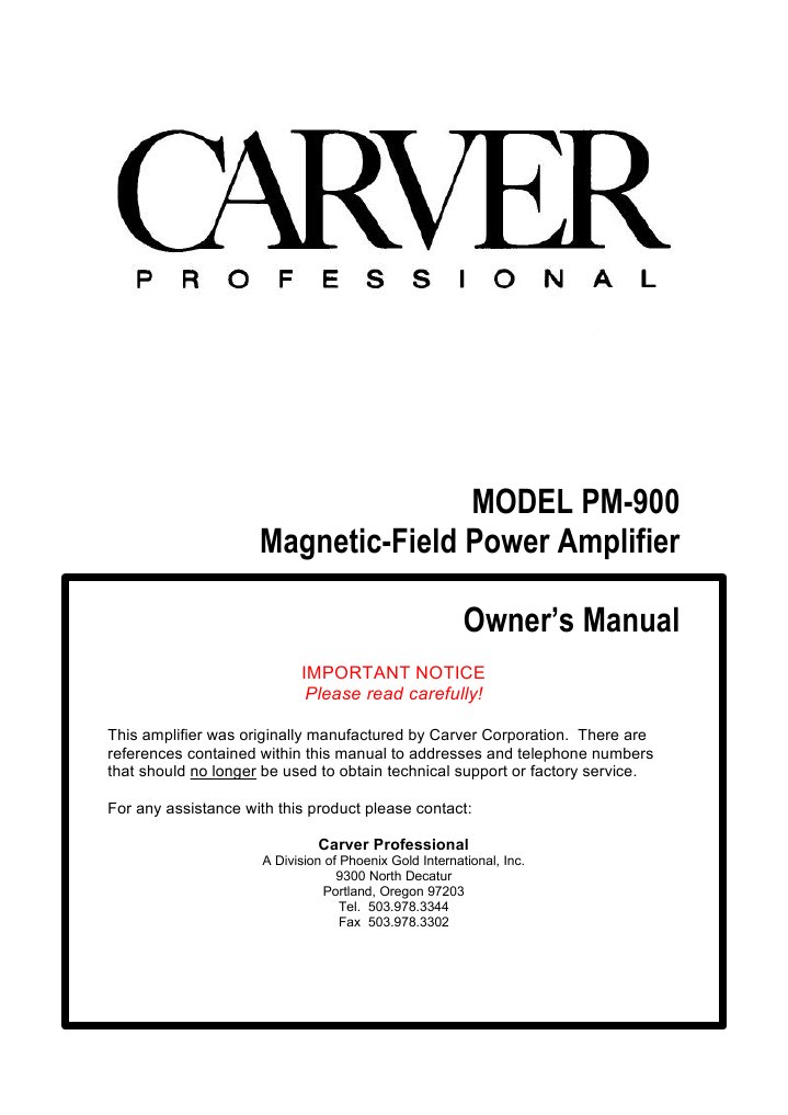 Carver PM-900 Owner's Manual | PDF