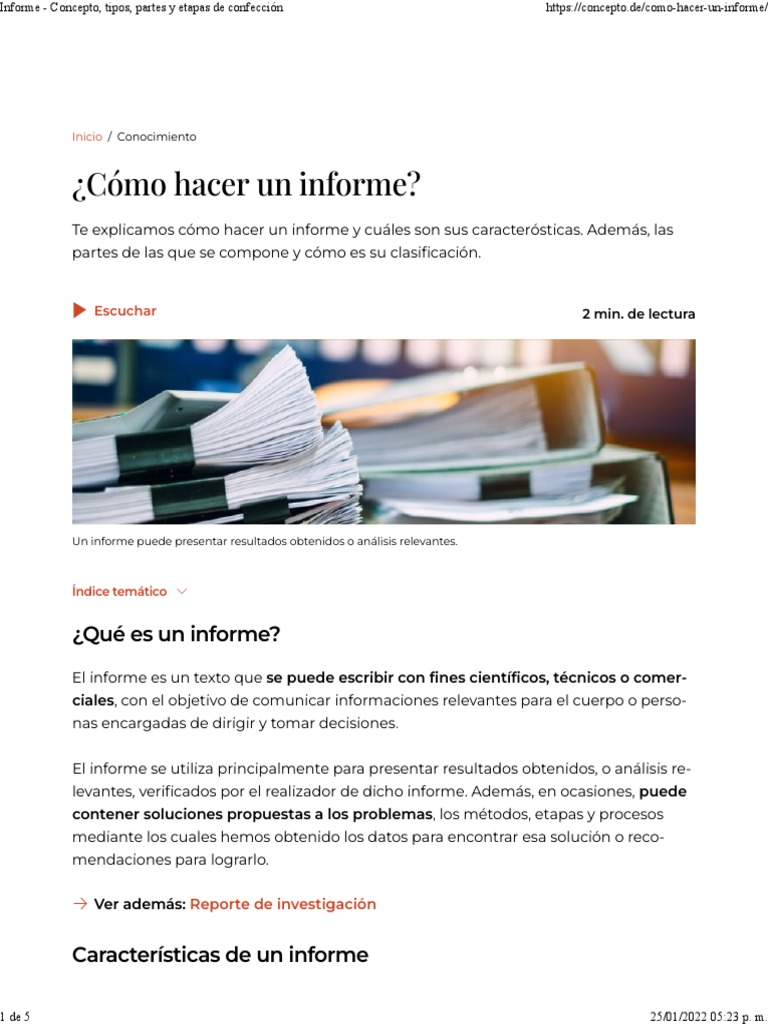 Informe - Concepto, Tipos, Partes y Etapas de Confección | PDF ...