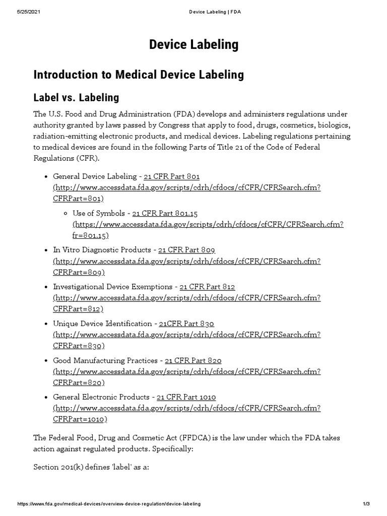 Device Labeling - FDA | PDF | Food And Drug Administration | Federal Food