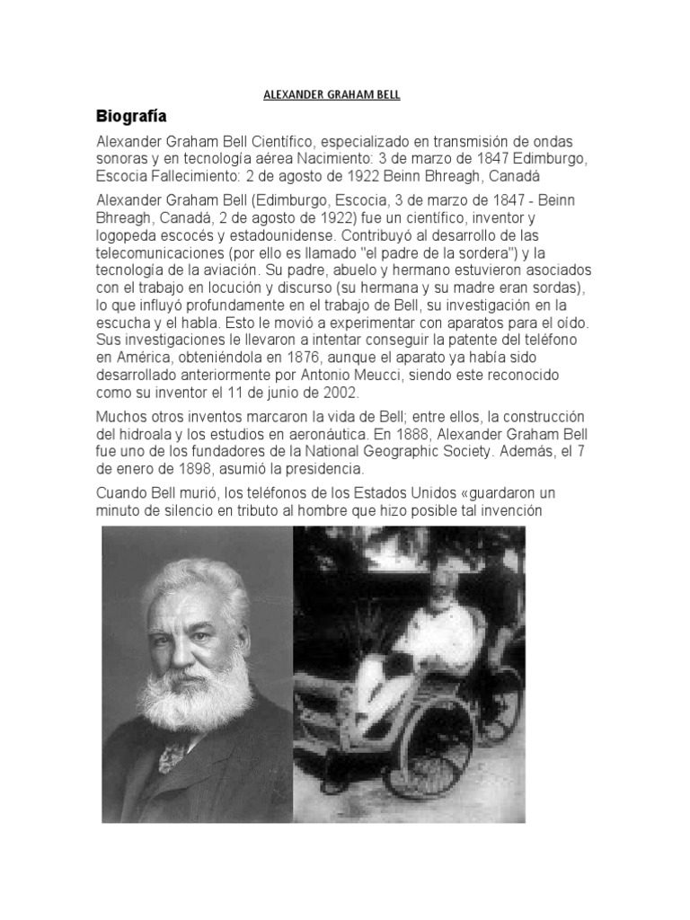 Biografía de Alexander Graham Bell | PDF | Telecomunicaciones | Electrónica