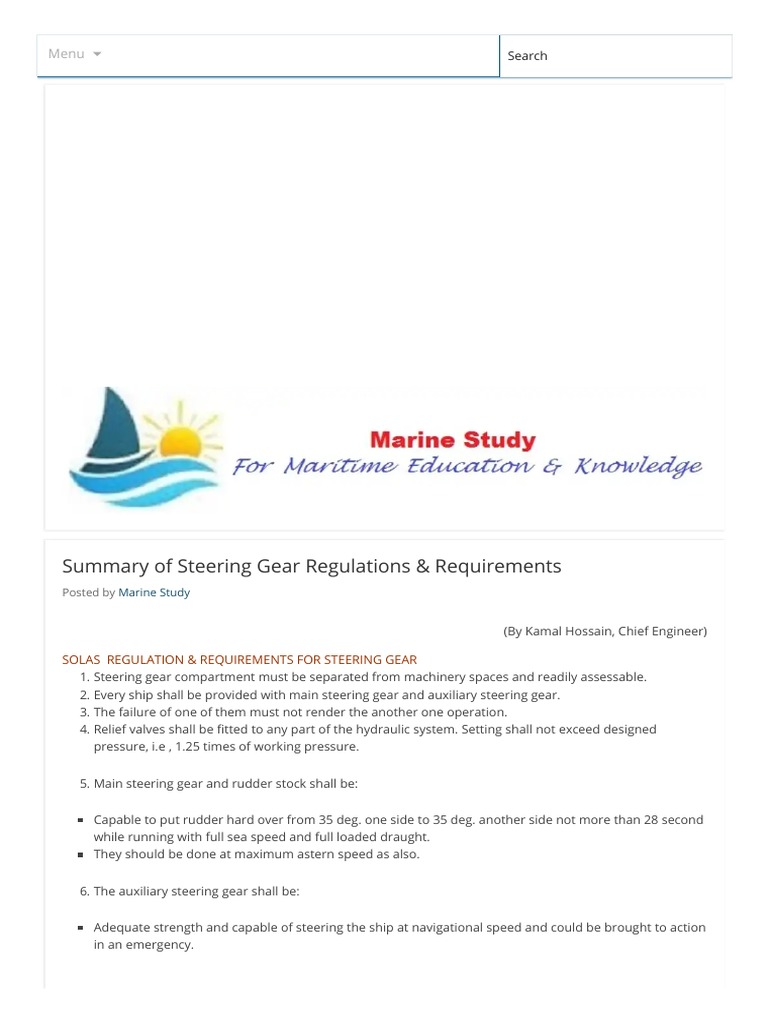 SOLAS Steering Gear Regulations Summary | PDF | Steering | Ships