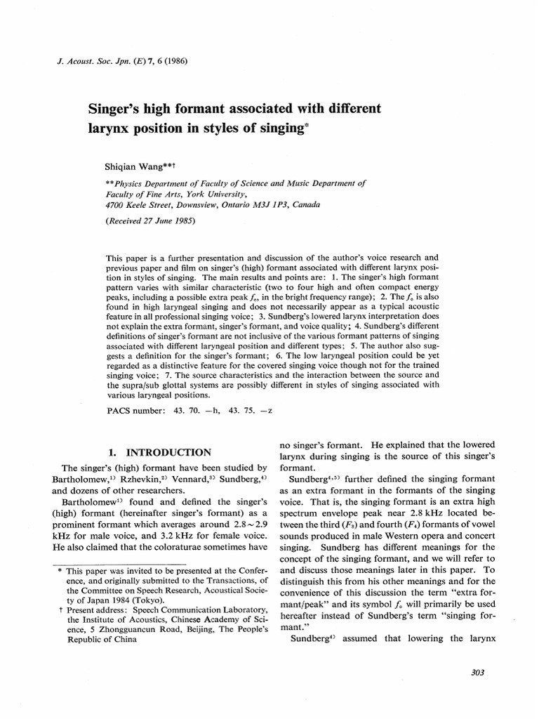Singer's High Formant Associated With Different Larynx Position in ...