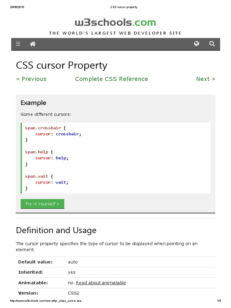 CSS Cursor Property | PDF | World Wide Web | Internet & Web