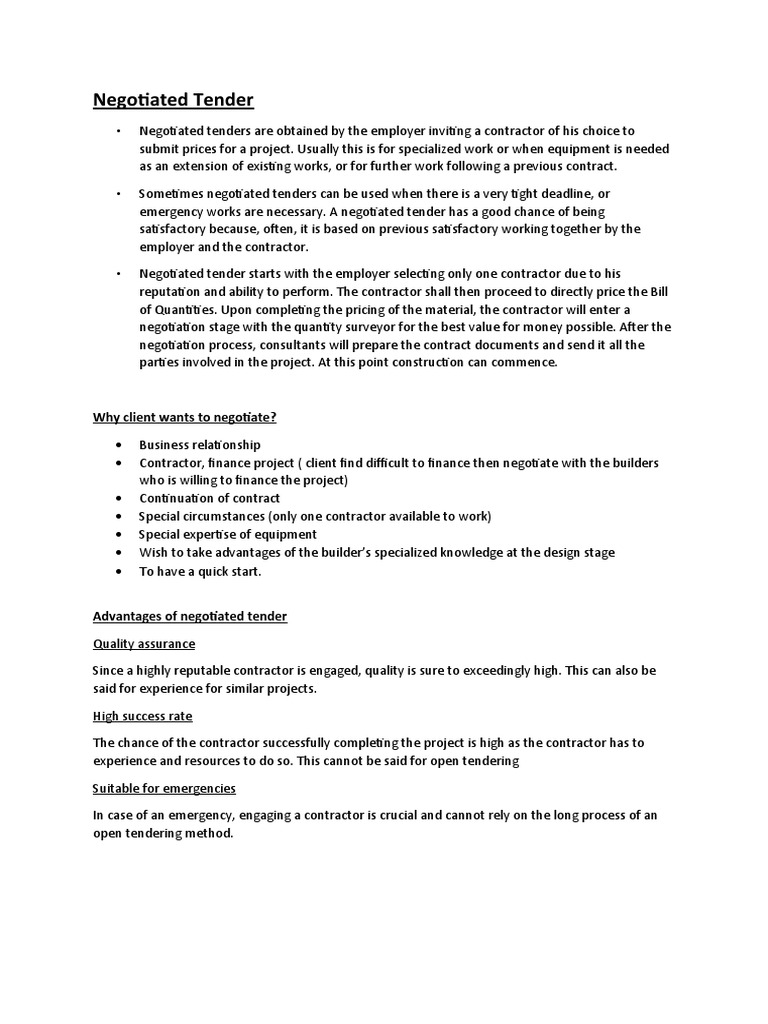 Negotiated Tender: Why Client Wants To Negotiate? | PDF | Employment ...