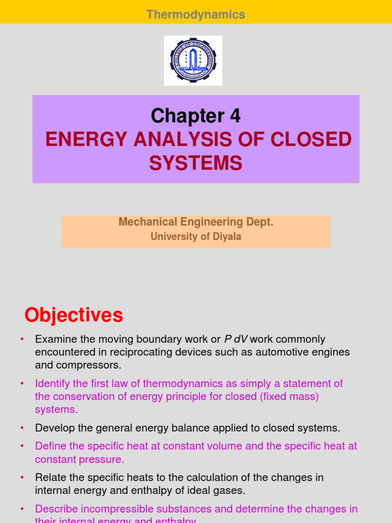 Energy Analysis of Closed Systems: Thermodynamics | PDF | Enthalpy | Gases