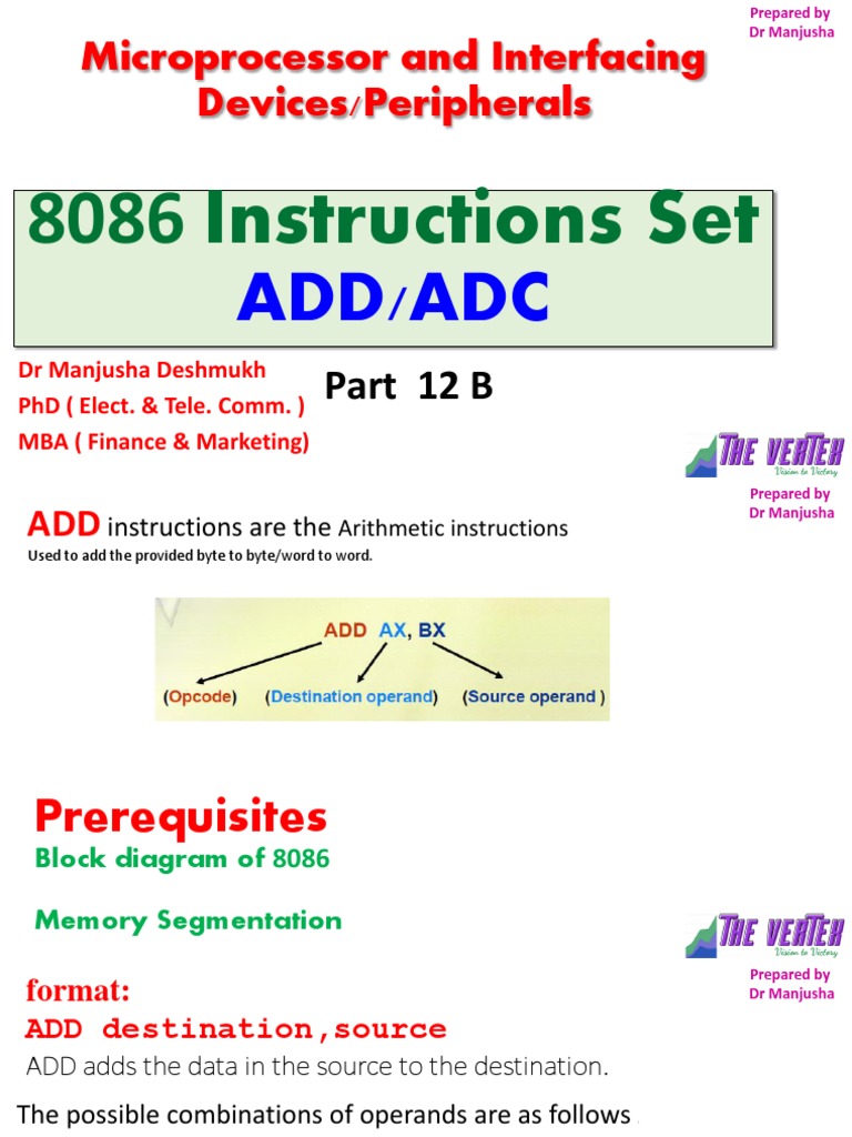 Microprocessor and Interfacing Devices/Peripherals: 8086 Instructions ...