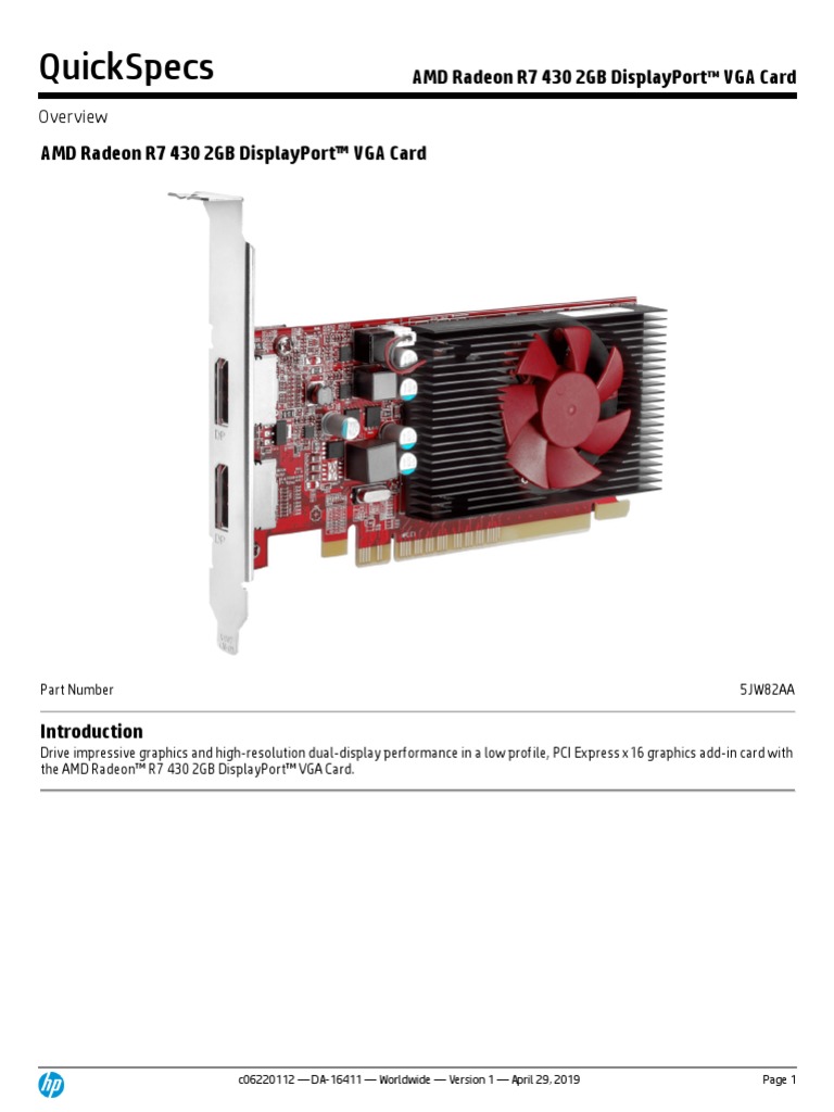AMD Radeon R7 430 2GB DisplayPort™ VGA Card | PDF | Computers