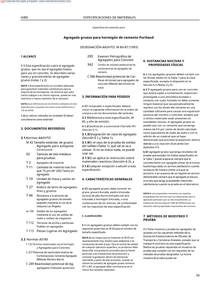 AASHTO M80.en - Es | PDF | Hormigón | Cemento