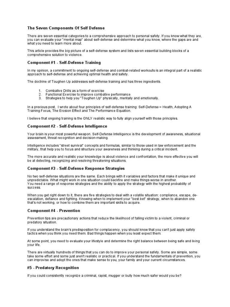 The Seven Components of Self Defense | PDF | Self Defense | Mind