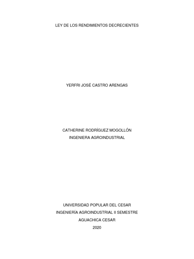 Ley De Los Rendimientos Decrecientes Pdf Producción Y Fabricación