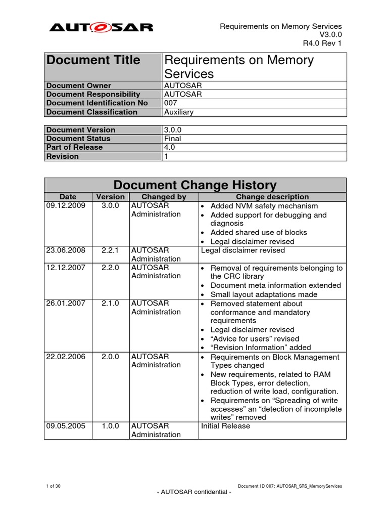 AUTOSAR SRS MemoryServices | PDF | Computer Data Storage | Random ...