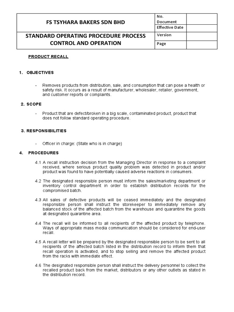Sop Product Recall | PDF | Business | Business Process