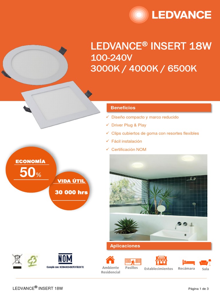 LEDVANCE INSERT 18W: Eficiencia y Diseño | PDF